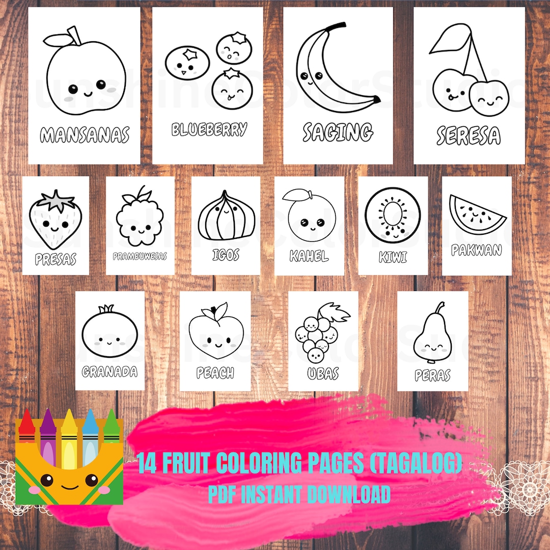 Printable TAGALOG Fruit Coloring Pages for Kids, 14 Pages, Kids Party ...