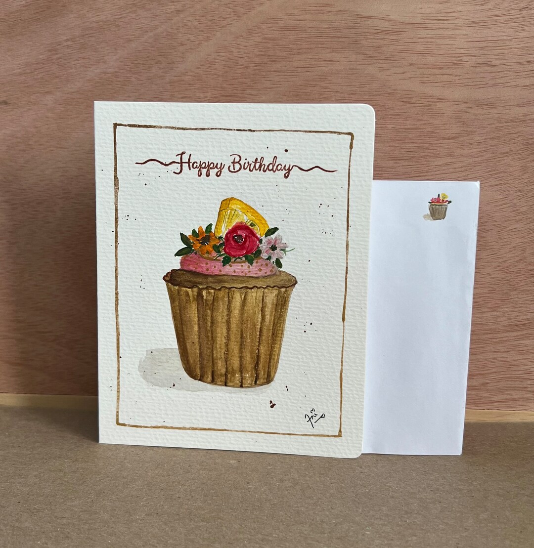 Cupcake, Birthday Card, Watercolor, Original Print, Hand Painted - Etsy