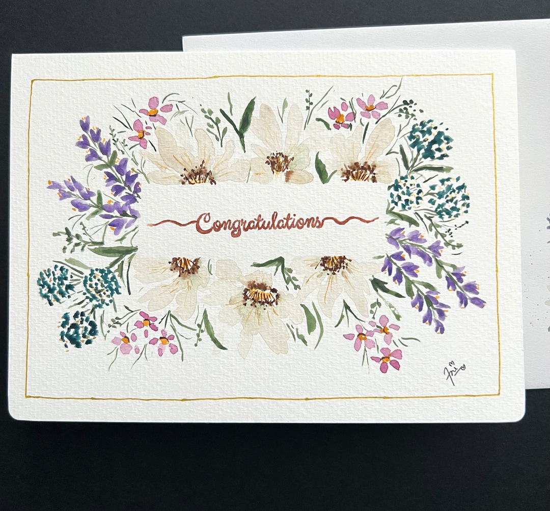 Hand Painted Card, Congratulations, Watercolor, Original Print. - Etsy