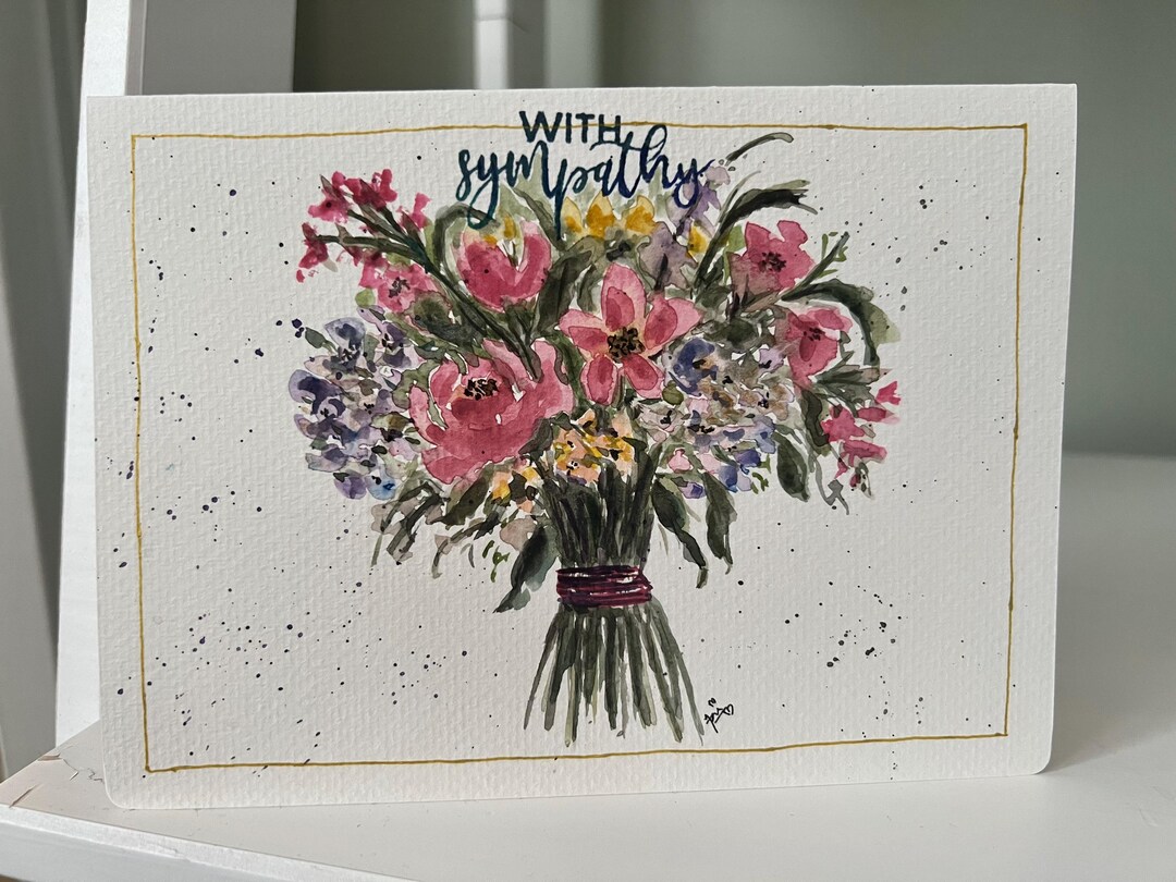 Sympathy Card, Hand-painted, Watercolor, Floral Arrangement, Flowers ...