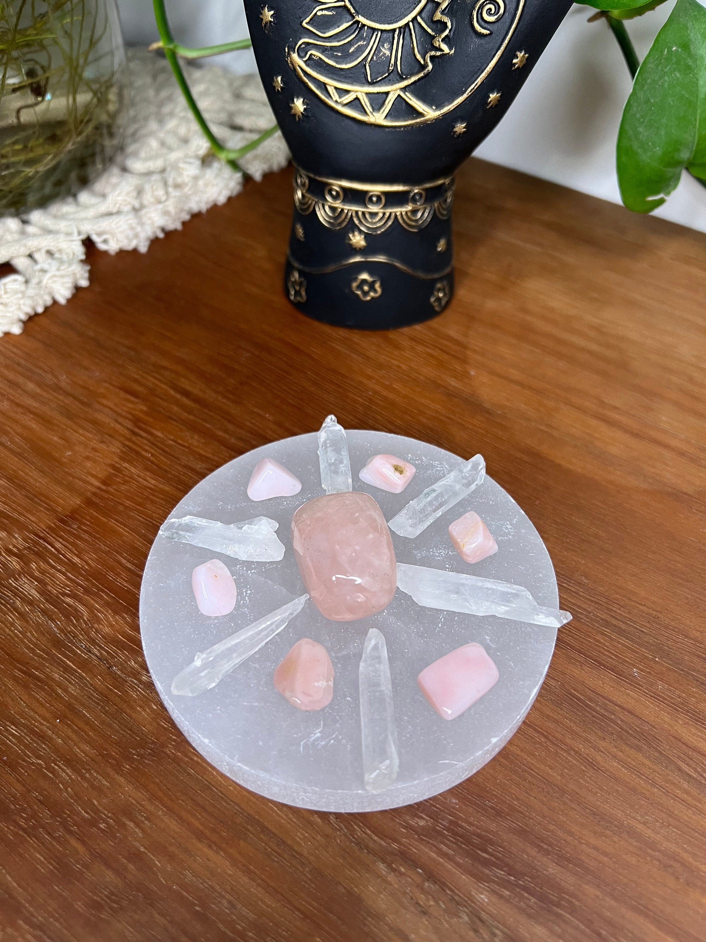 Rose Quartz Grid With Selenite Plate - Etsy Australia