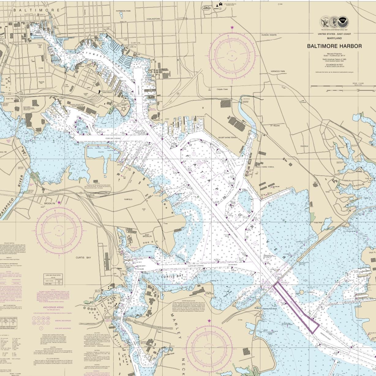 Nautical Chart Ceramic Coaster - Coastal Map Drink Coaster for Beach ...