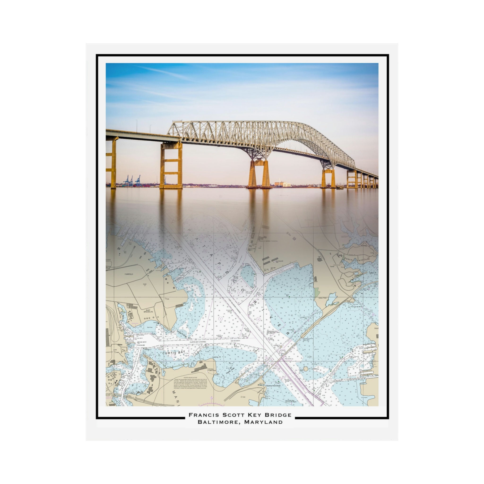Beautiful Nautical Chart Art Print of Francis Scott Key Bridge ...