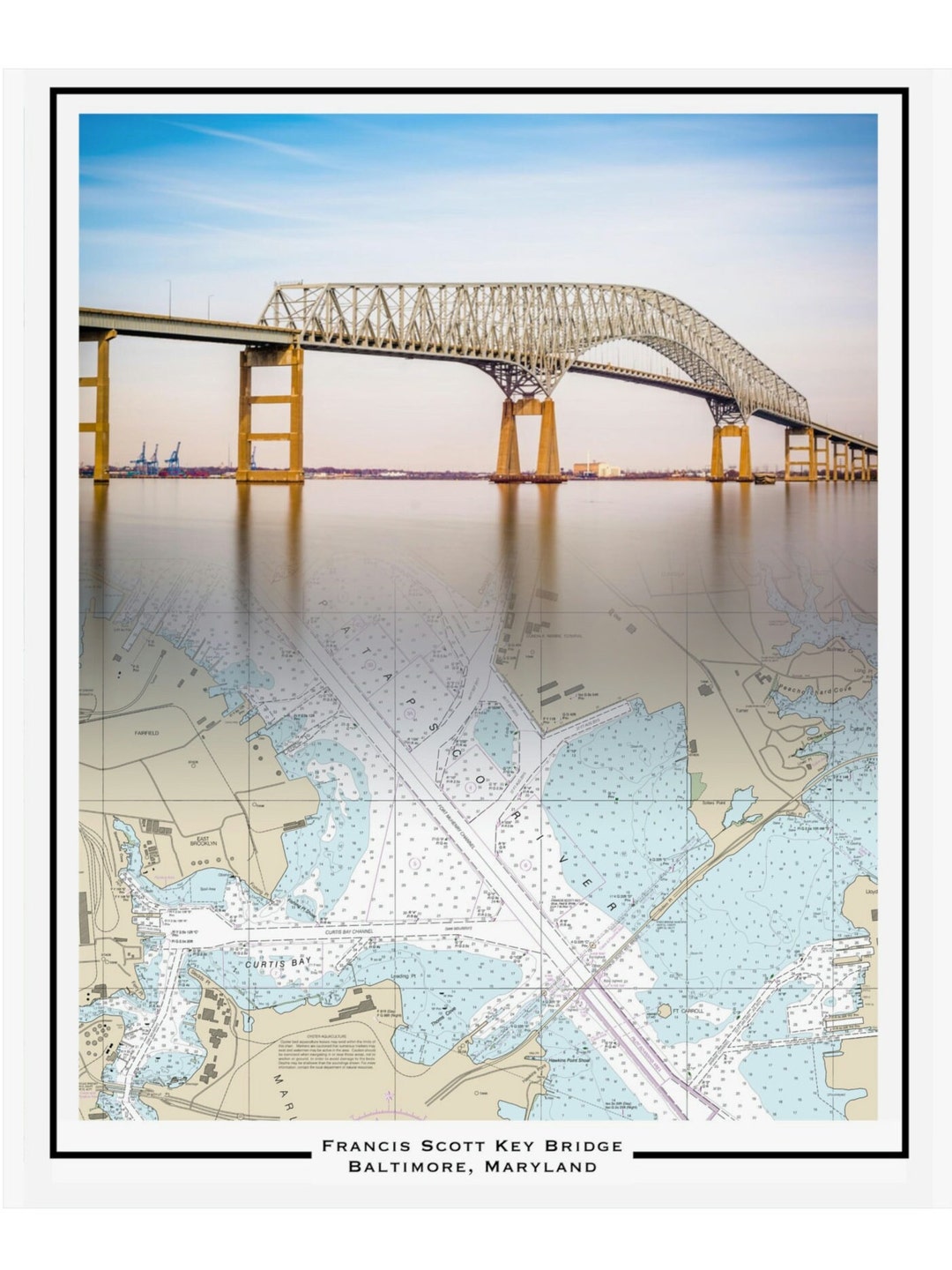 Beautiful Nautical Chart Art Print of Francis Scott Key Bridge ...