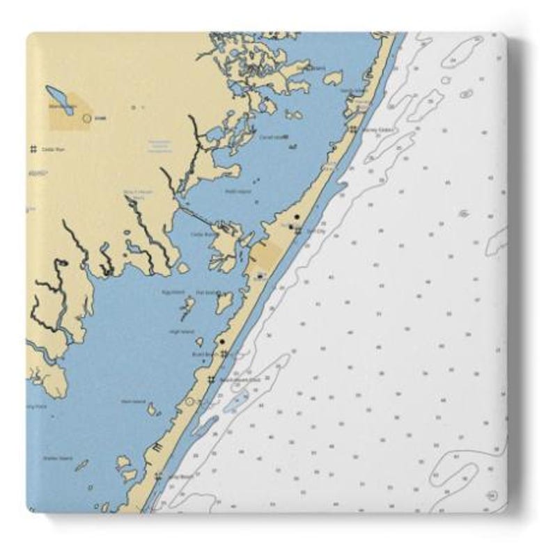 Nautical Chart Ceramic Coaster - Coastal Map Drink Coaster for Beach ...