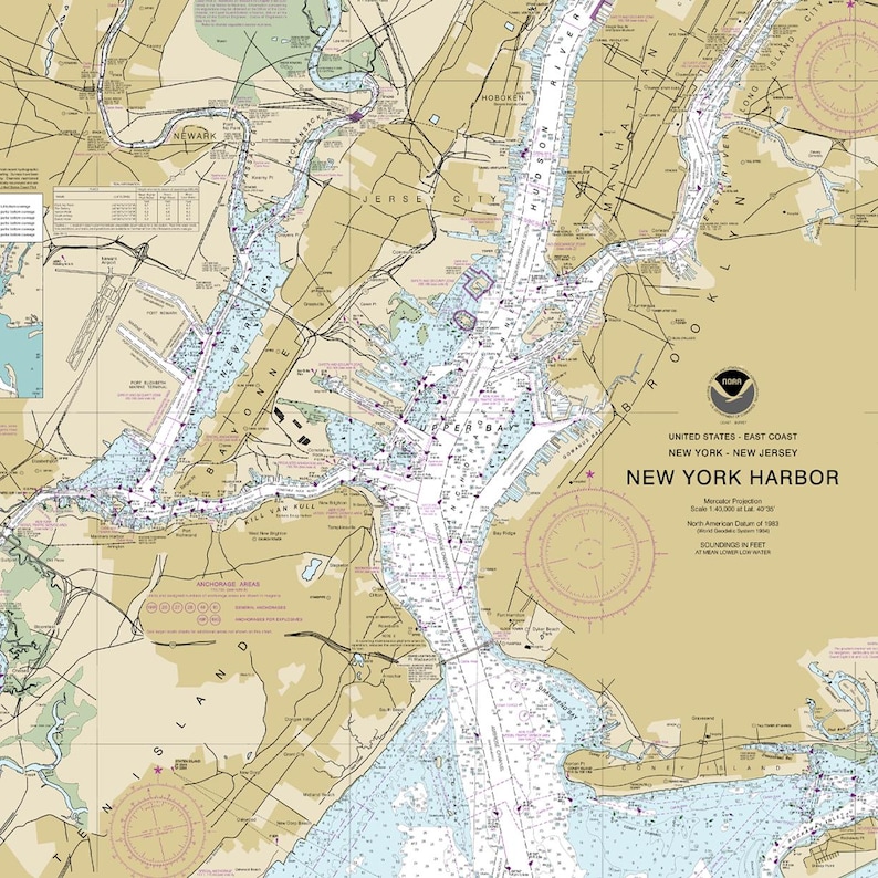 Nautical Chart Ceramic Coaster - Coastal Map Drink Coaster for Beach ...