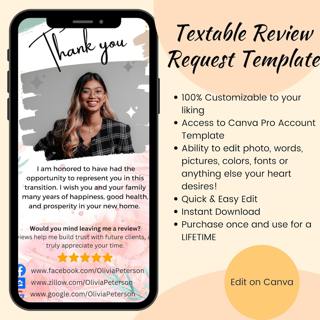 Client Review Request, Real Estate Marketing, Canva Template for Real ...