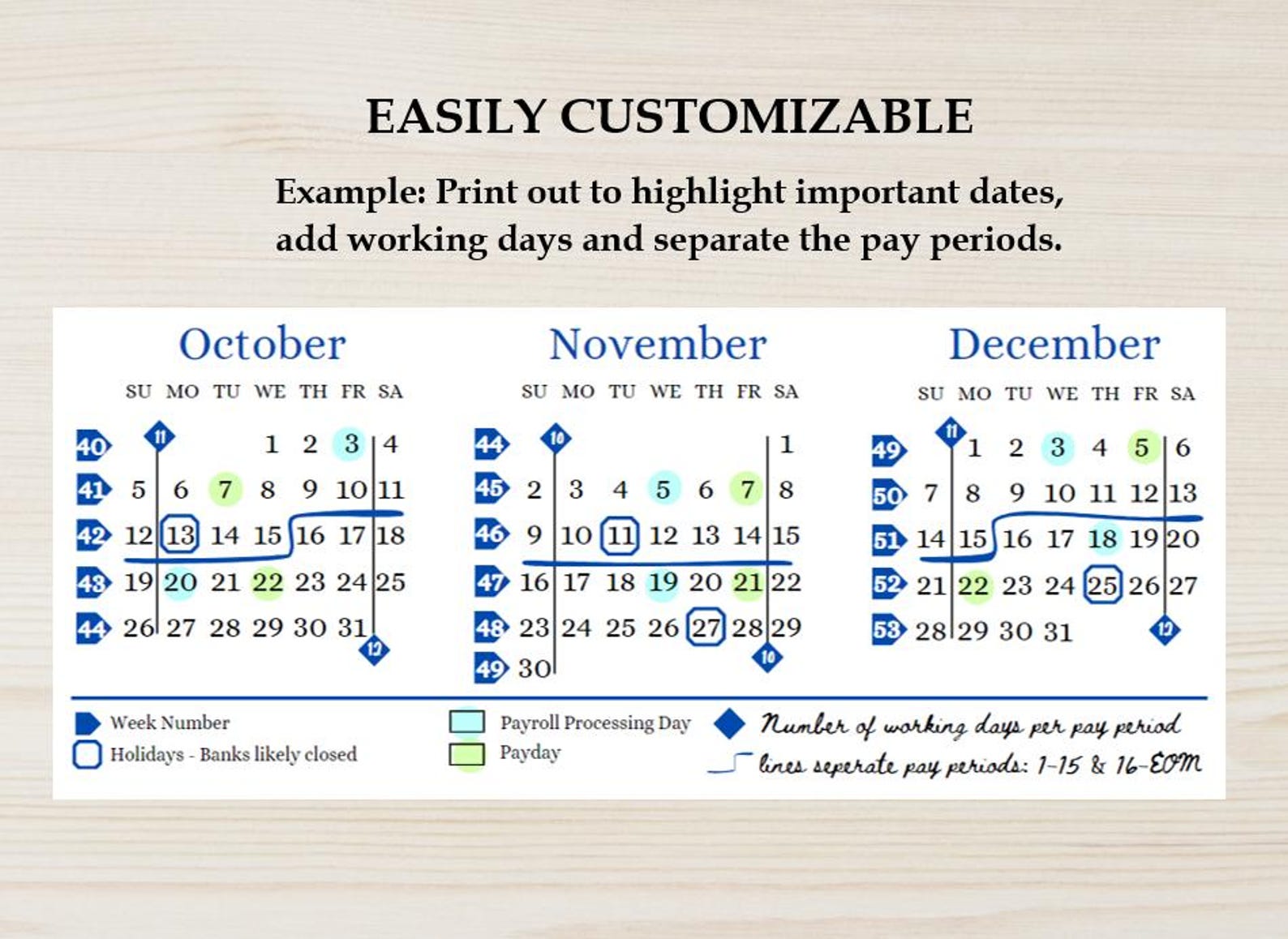 2025 Annual Printable Payroll Calendar, Download Yearly Payroll ...