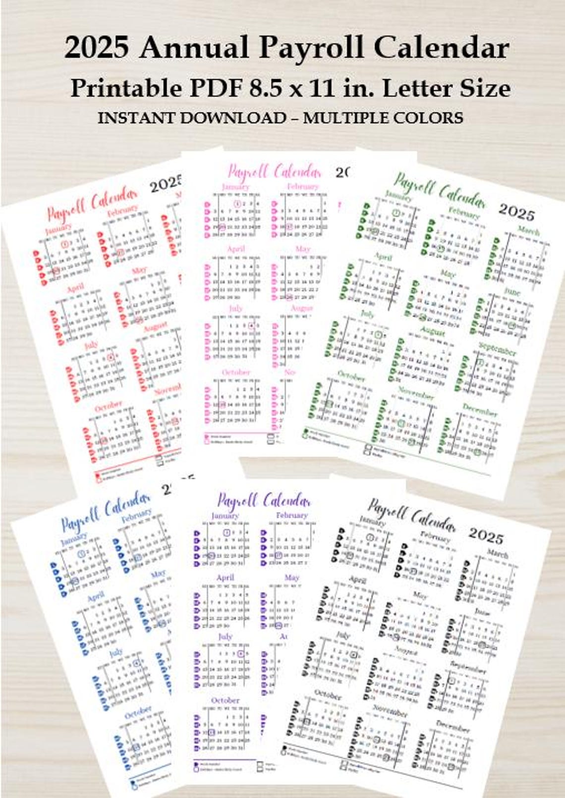 2025 Annual Printable Payroll Calendar, Download Yearly Payroll Calendar With Holidays & Week ...