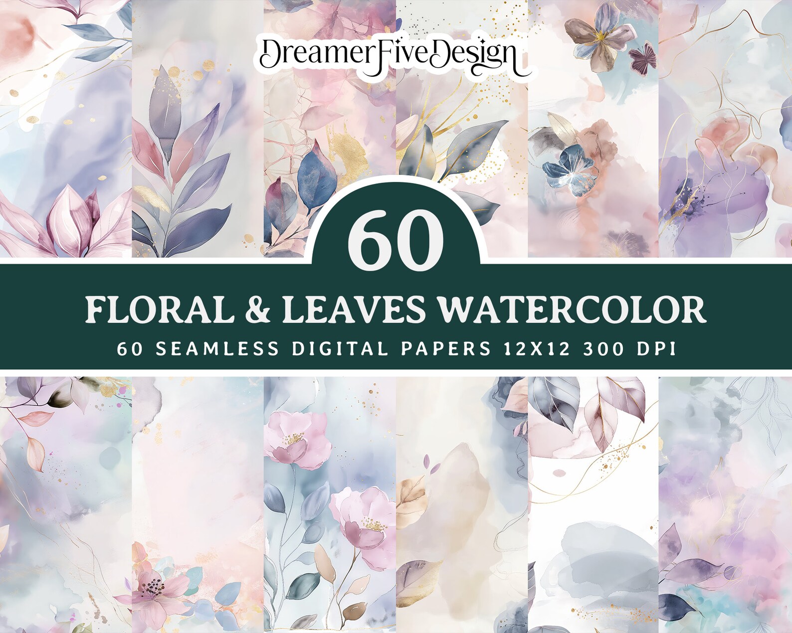 60 Floral Watercolor Printable Paper Seamless Shabby Chic Instant ...