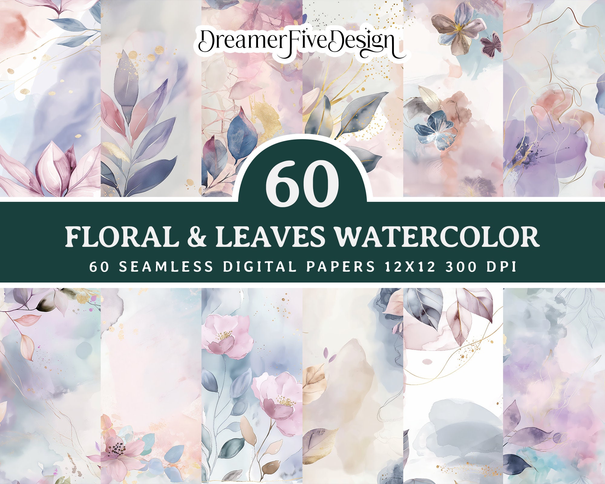 60 Floral Watercolor Printable Paper Seamless Shabby Chic Instant ...