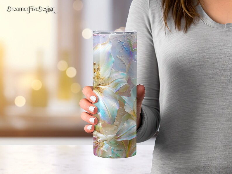 3d Iridescent Lilies Lily Glitter 20 Oz Skinny Seamless Straight PNG ...
