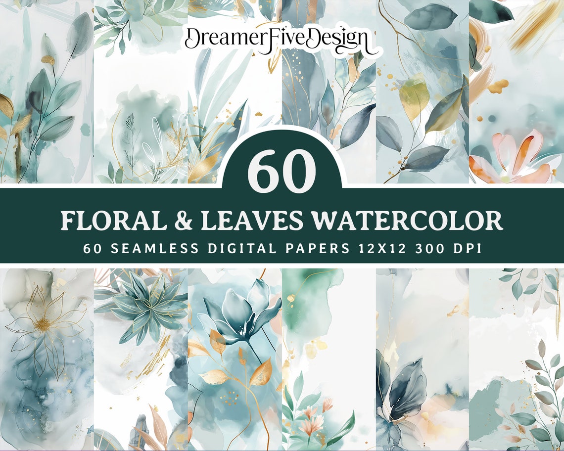 60 Floral Watercolor Printable Paper Seamless Shabby Chic Instant ...