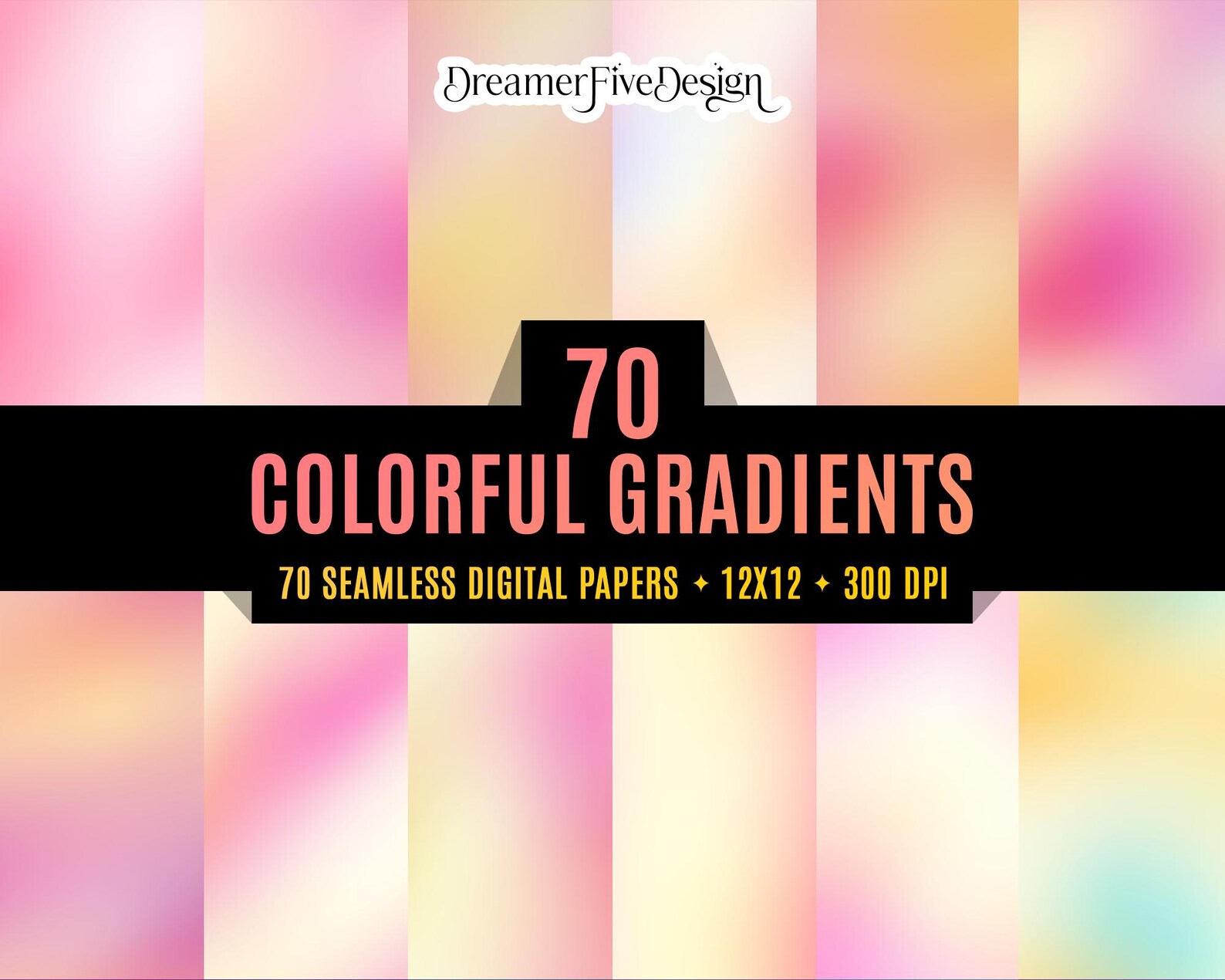 Colorful Gradients Digital Paper Bundle, Seamless Patterns, Background Digital Papers, Rainbow ...