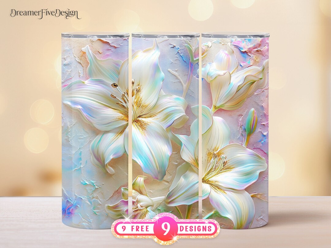 3d Iridescent Lilies Lily Glitter 20 Oz Skinny Seamless Straight PNG ...