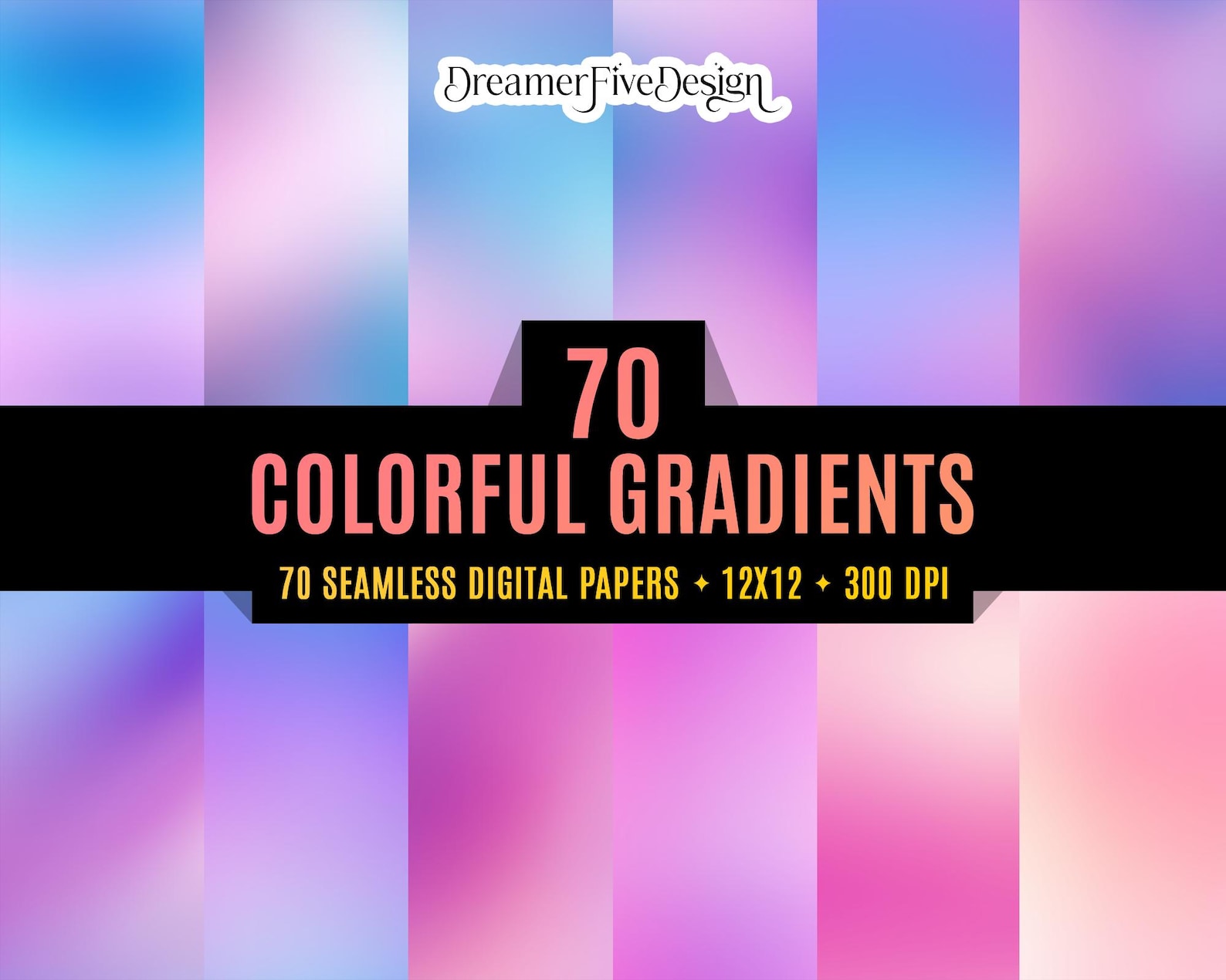 Colorful Gradients Digital Paper Bundle, Seamless Patterns, Background ...