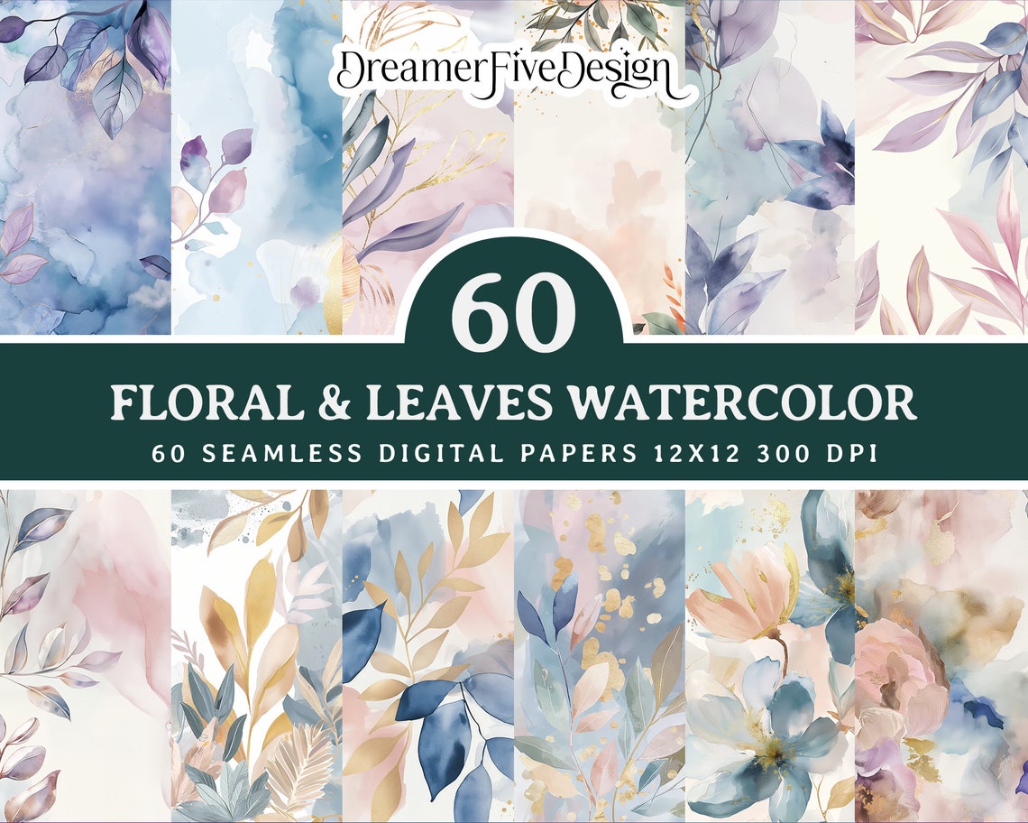 60 Floral Watercolor Printable Paper Seamless Shabby Chic Instant ...