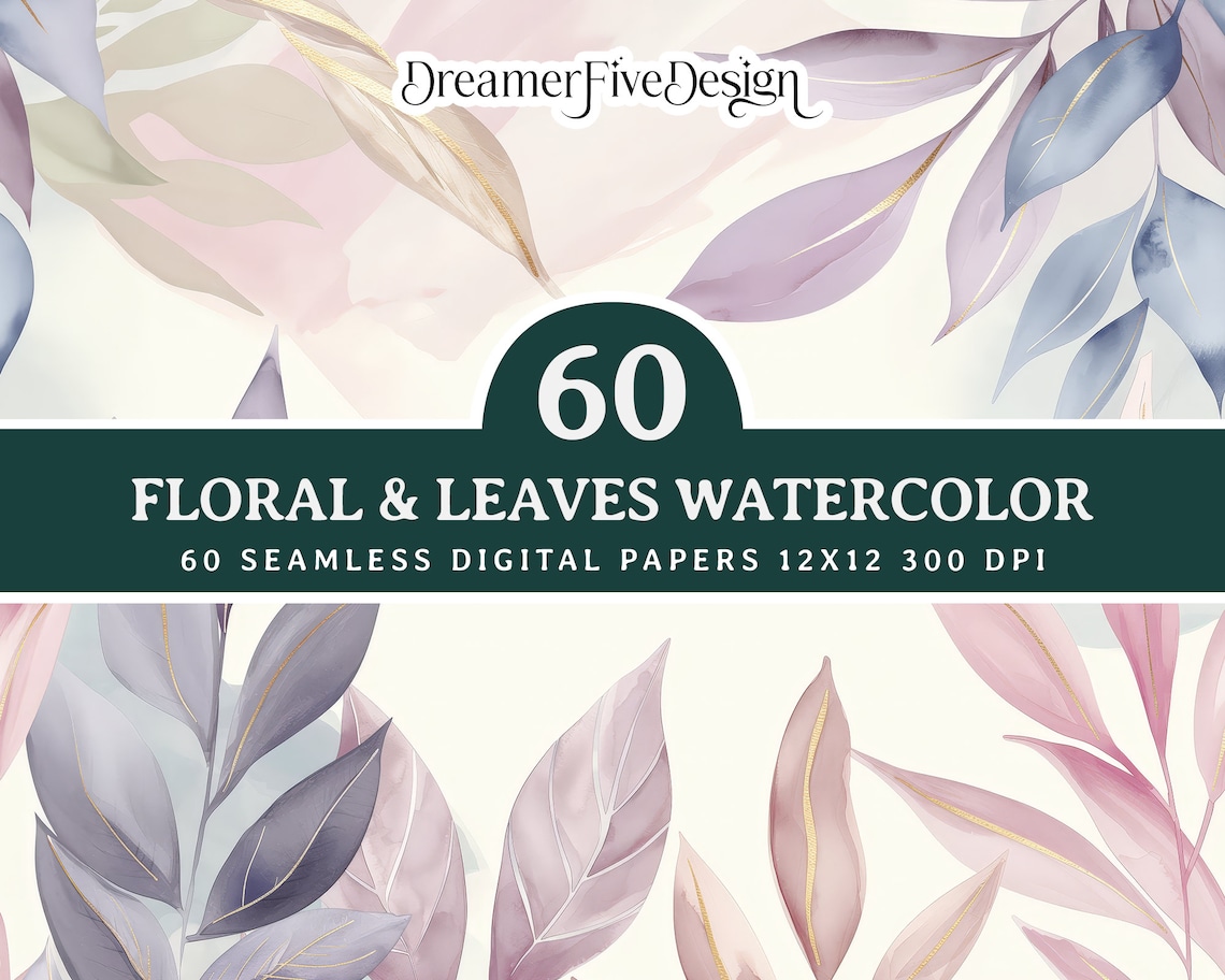60 Floral Watercolor Printable Paper Seamless Shabby Chic Instant ...