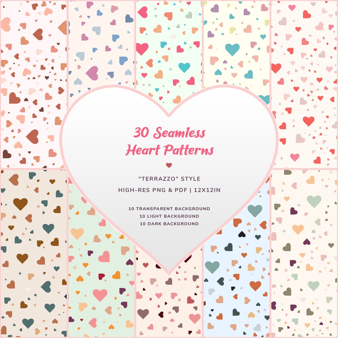 30 Seamless Heart Patterns for Digital Scrapbooking, Digital Paper ...