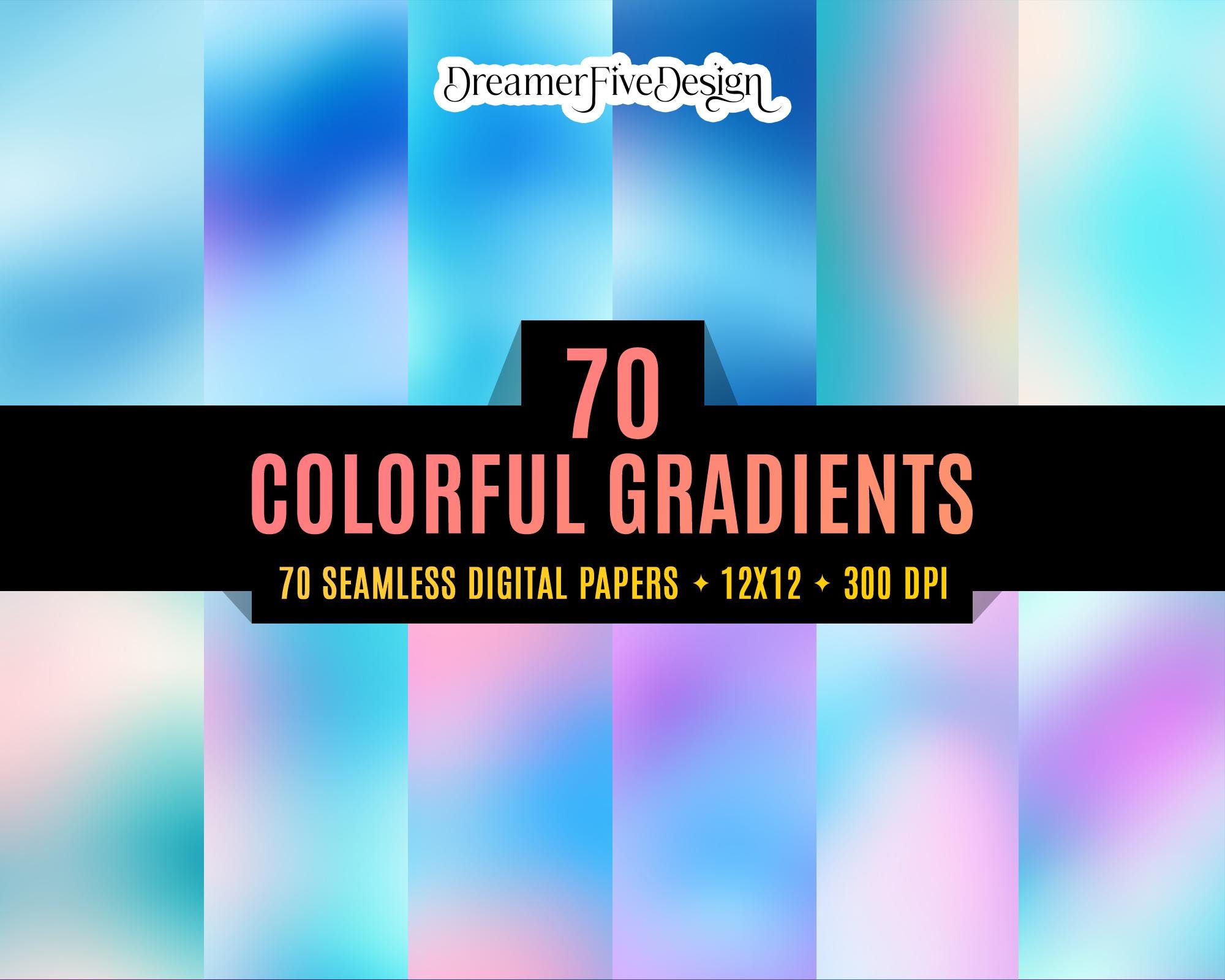 Colorful Gradients Digital Paper Bundle, Seamless Patterns, Background Digital Papers, Rainbow ...