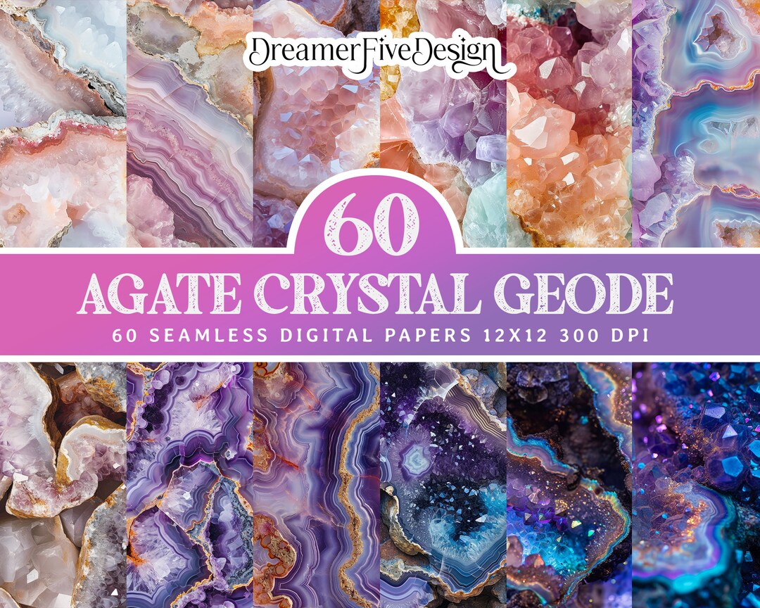 60 Agate Crystal Geode Iridescent Seamless Printable Paper Digital ...