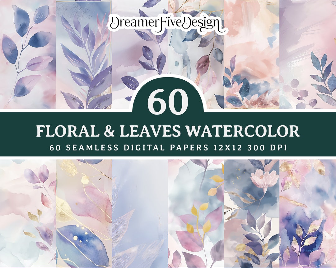 60 Floral Watercolor Printable Paper Seamless Shabby Chic Instant ...