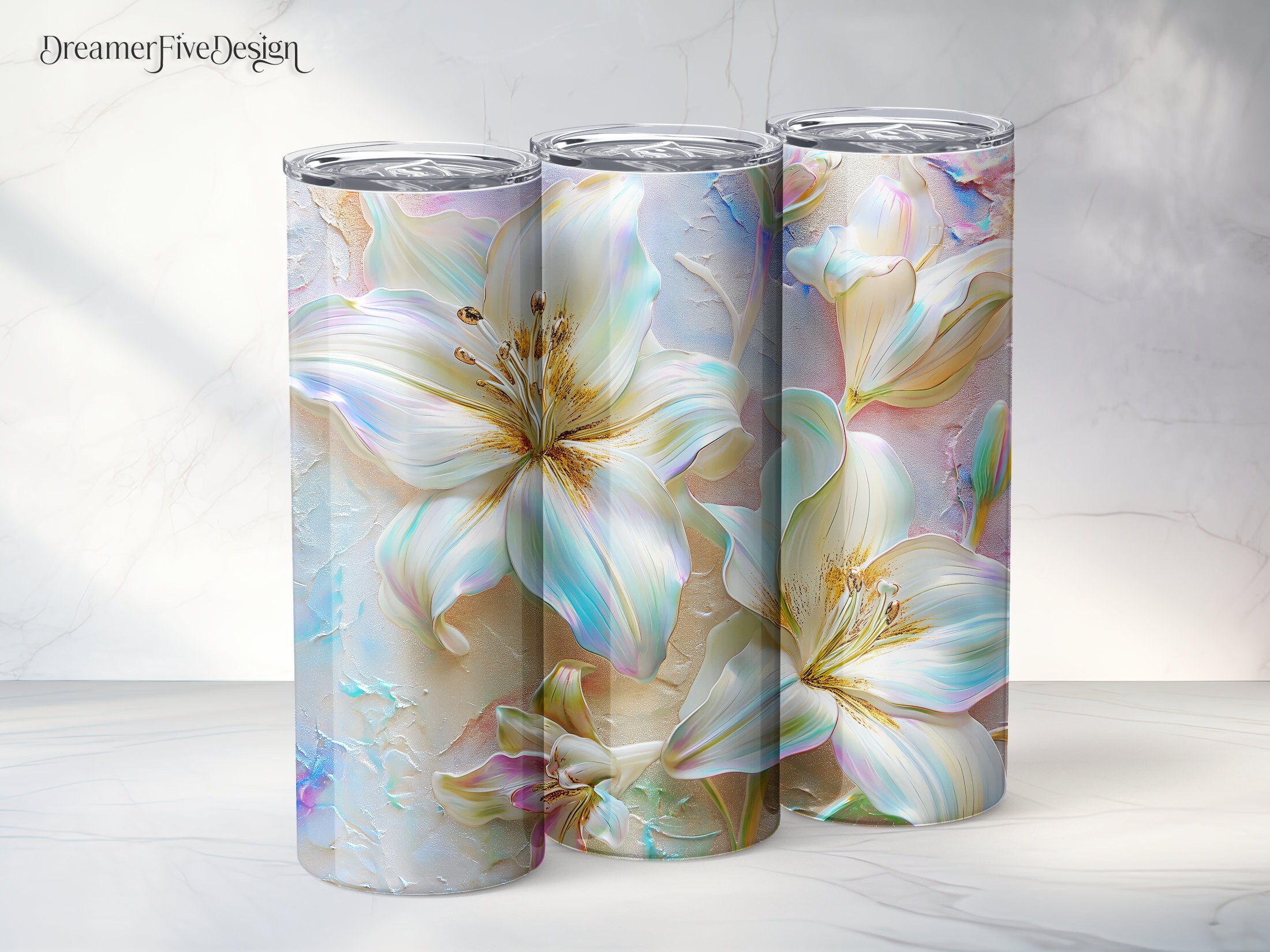 3d Iridescent Lilies Lily Glitter 20 Oz Skinny Seamless Straight PNG ...