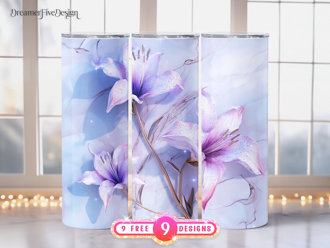 Iridescent Lilies Lily Glitter 20 Oz Skinny Seamless Straight PNG ...