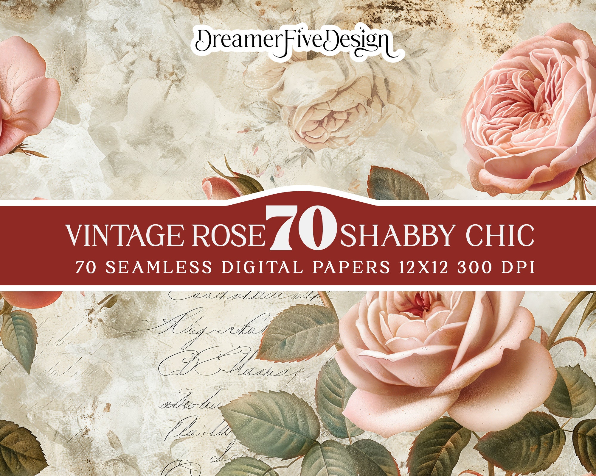Vintage Rose Digital Paper Bundle 300 Dpi Seamless Patterns, Floral ...