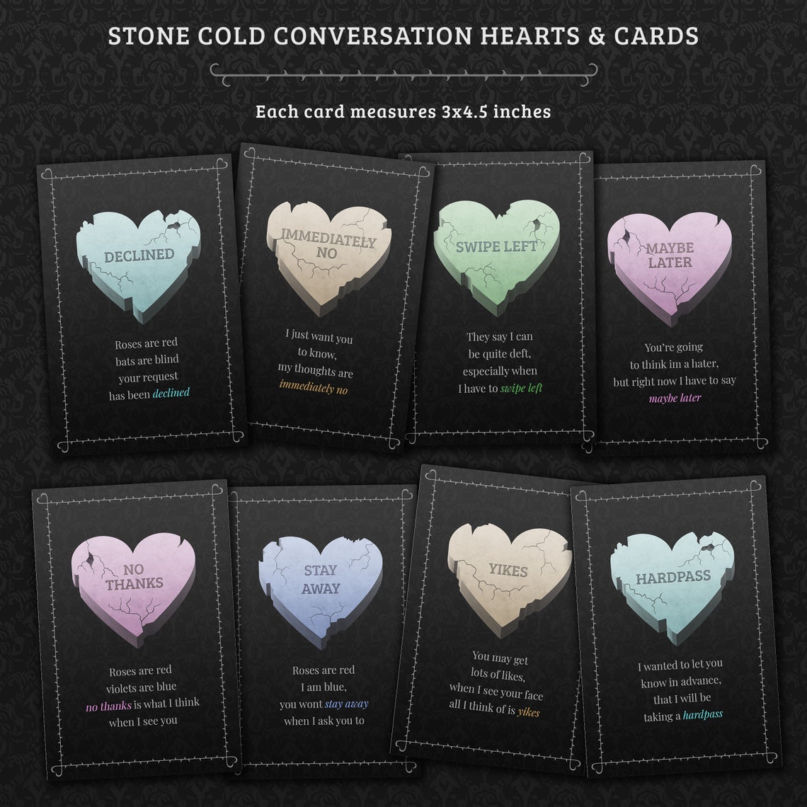 Sarcastic Valentine's Hearts Cards, Stone Cold Conversation Hearts ...