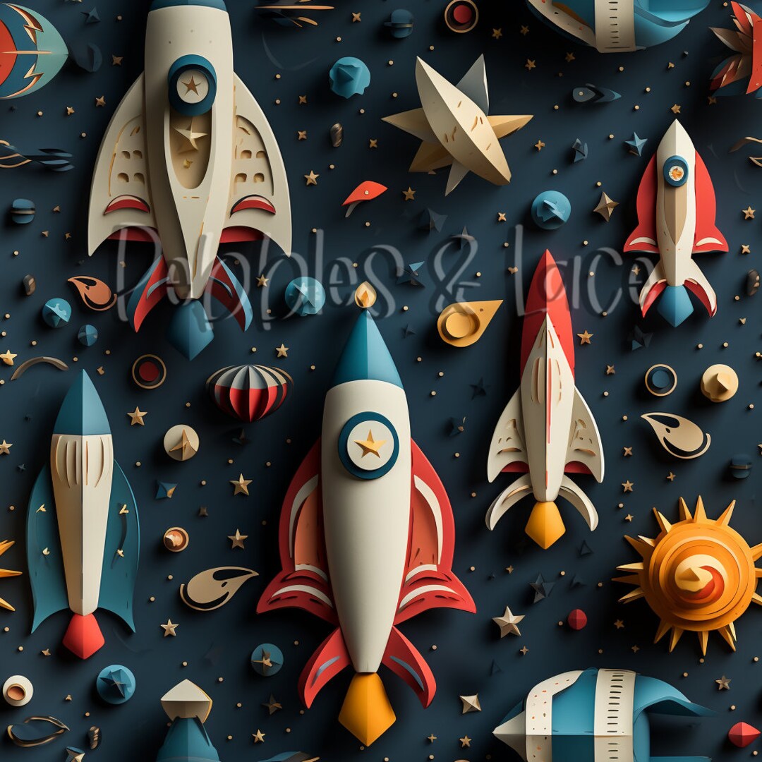 3D Space Ships Embroidery Seamless File, Repeating Seamless Pattern ...