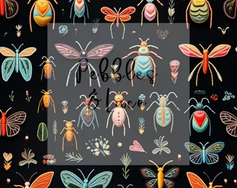 Boho Moths Embroidery Seamless Pattern, Repeating Seamless Pattern ...
