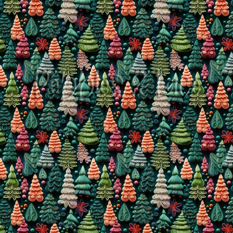 Traditional Whimsical Christmas Trtrees Seamless File, Repeating ...