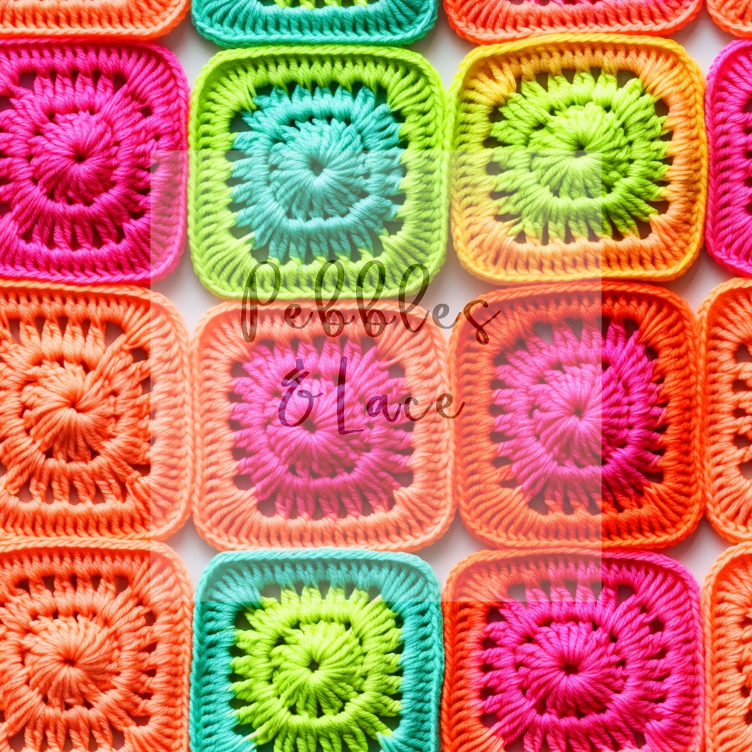 Neon Summer Granny Squares Crochet Seamless File, Repeating Seamless ...