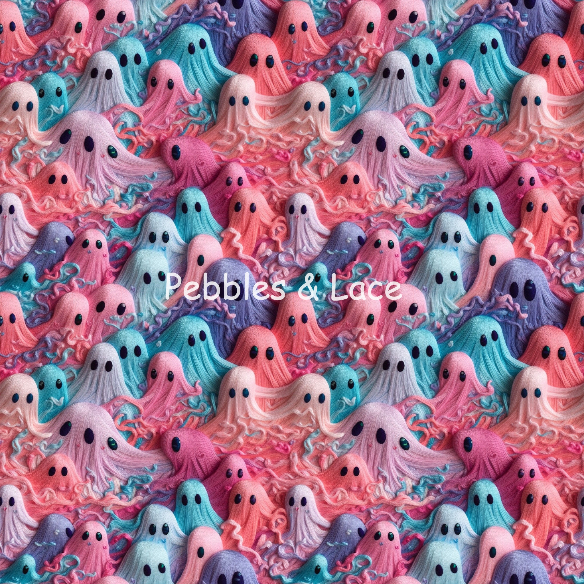 Pink, Blue, and Purple Ghosts Embroidery Seamless File, Repeating ...
