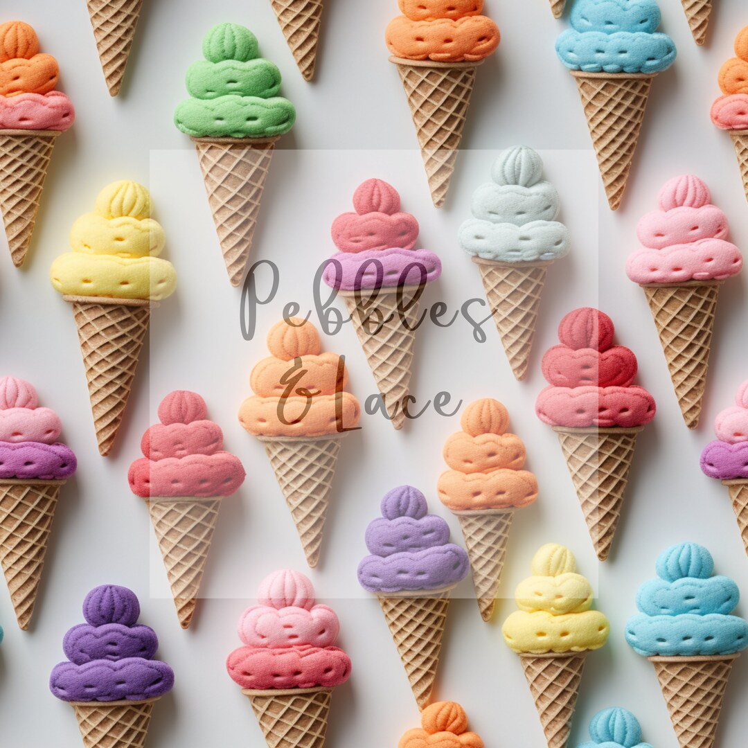 Ice Cream Cones Felt Embroidered Seamless File, Repeating Seamless ...