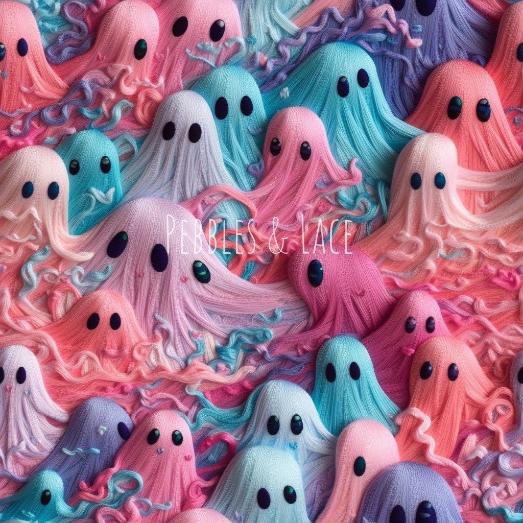 Pink, Blue, and Purple Ghosts Embroidery Seamless File, Repeating ...