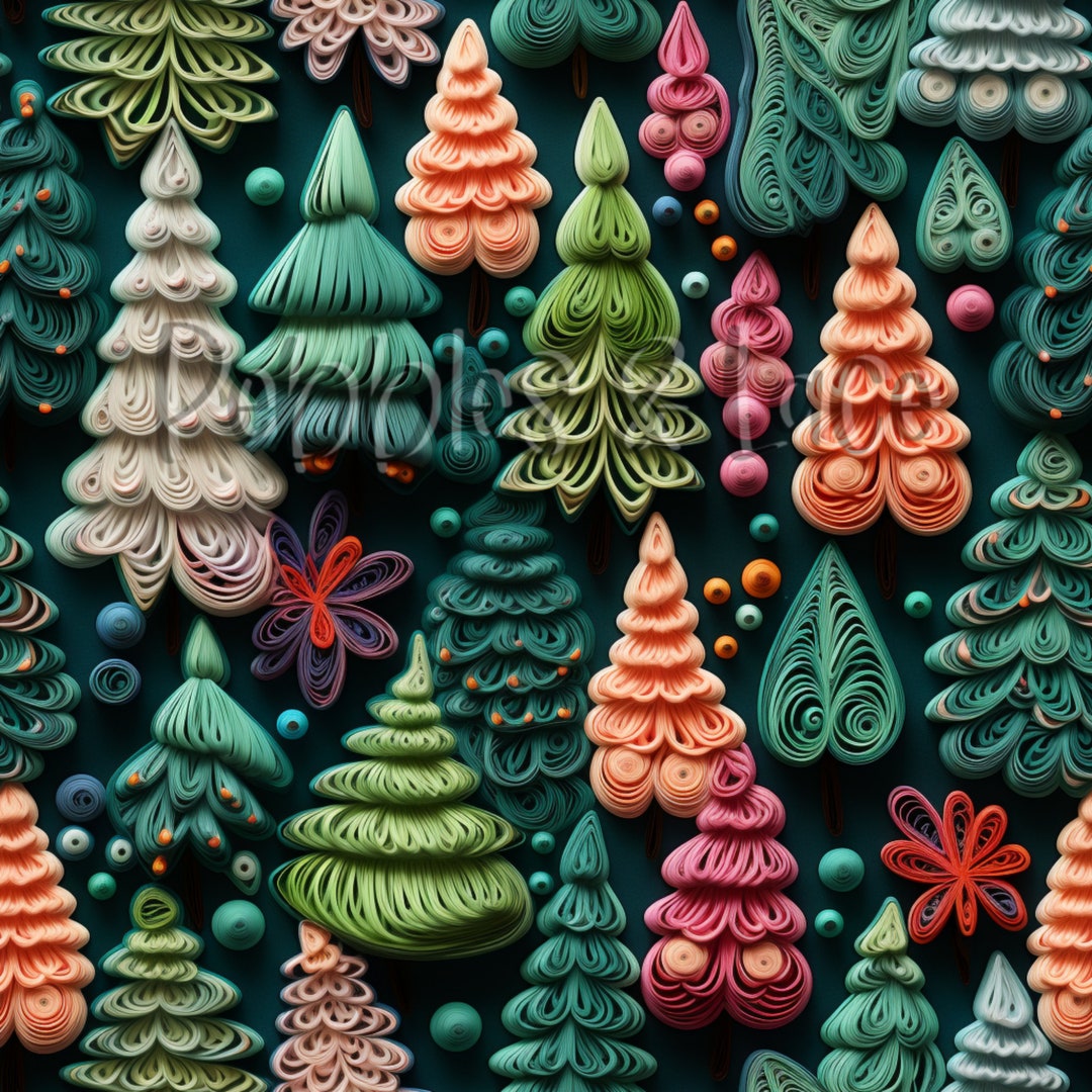Traditional Whimsical Christmas Trtrees Seamless File, Repeating ...