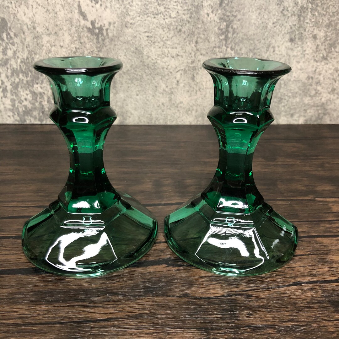 Vintage Pair, Set of 2 Indiana Glass Emerald Evergreen Teal Glass ...