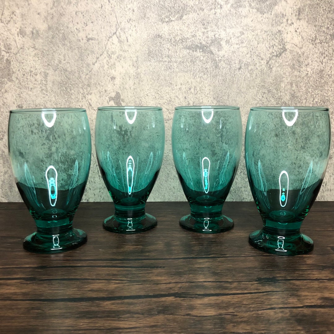 Set of 4, Vintage Cristar Copa Agua Lexington Full Color Teal Green ...
