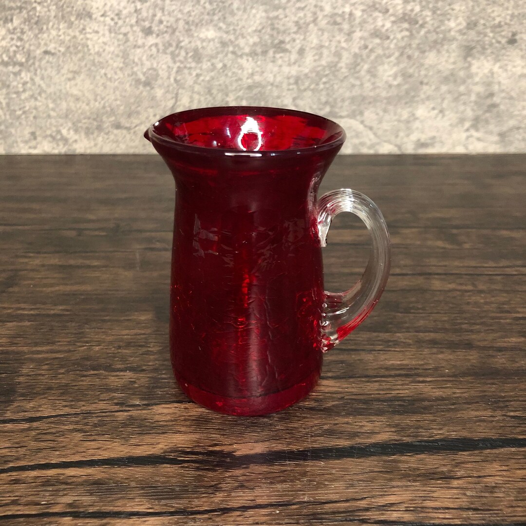Vintage Miniature Ruby Red Amberina Handblown Crackle Glass Pitcher ...