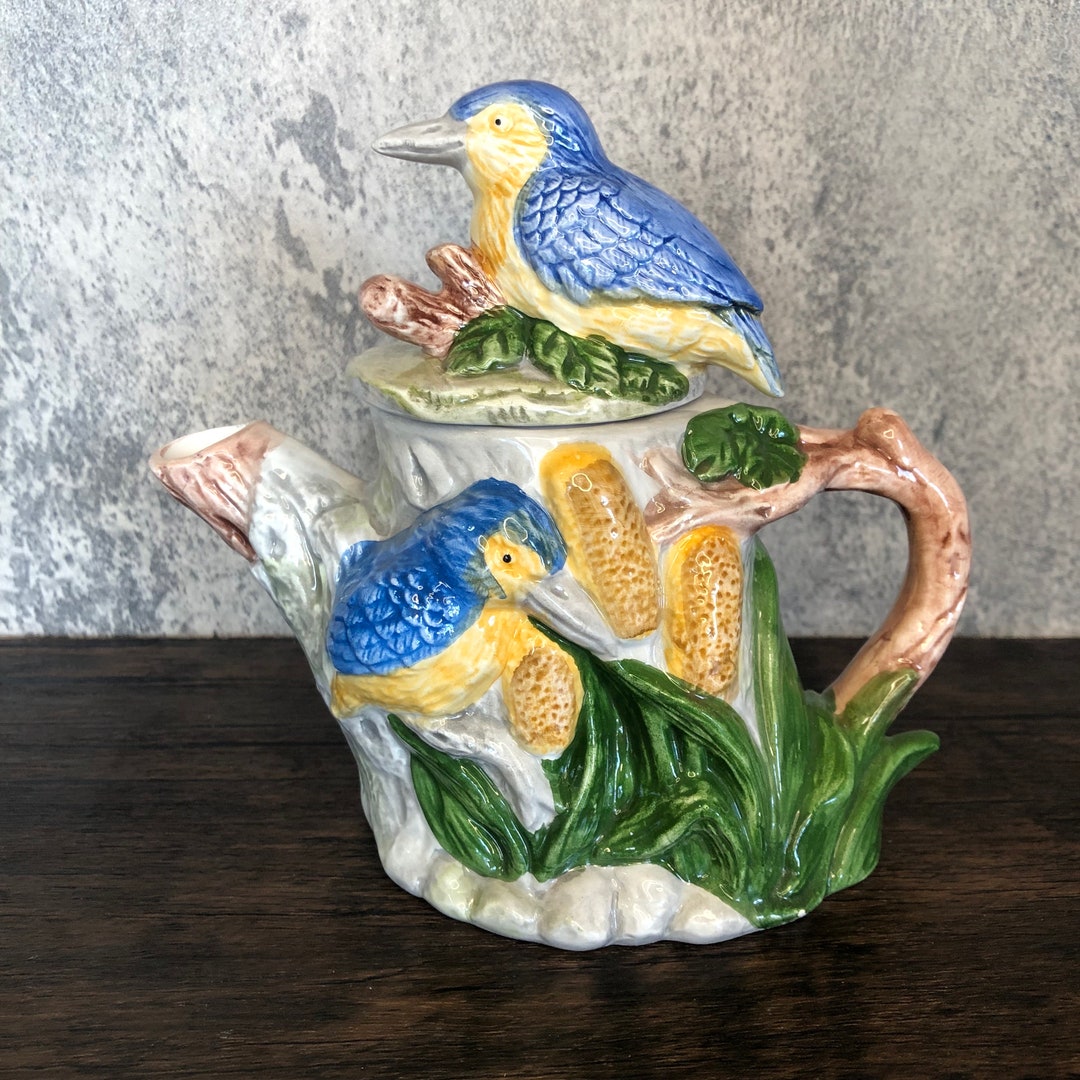 Vintage CBK Ltd Ceramic Handpainted King Fischer Bird Coffee Pot With ...