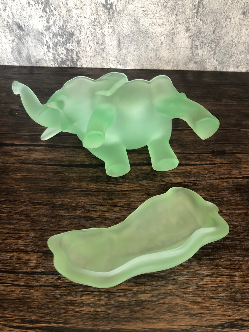 Rare Vintage Tiara Glass Elephant Dish: Frosted Satin Mint Green Decor ...