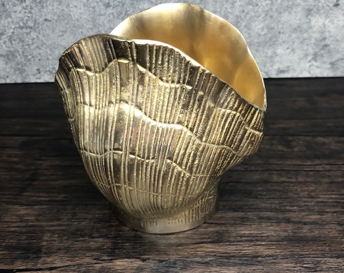 Vintage Heavy Thick Solid Brass Oyster Clam Shell Planter Vase ...