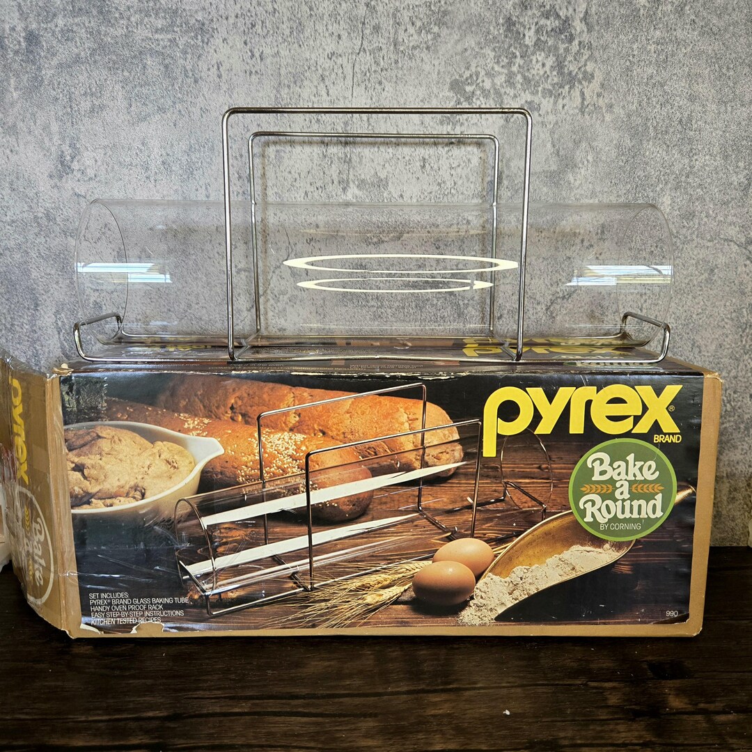 NIB Vintage Pyrex Bake A Round #990 Bread Loaf Baking Tube and Rack ...