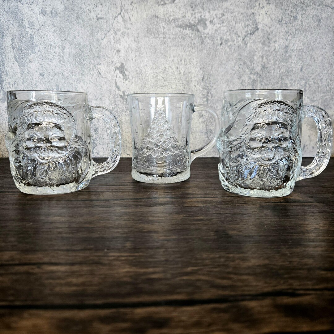 Vintage Embossed Glass Christmas Mugs: Santa Claus or Evergreen Tree - Etsy