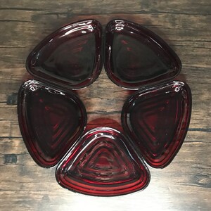Vintage Anchor Hocking Ruby Red Glass Manhattan Relish Dishes - Set of ...