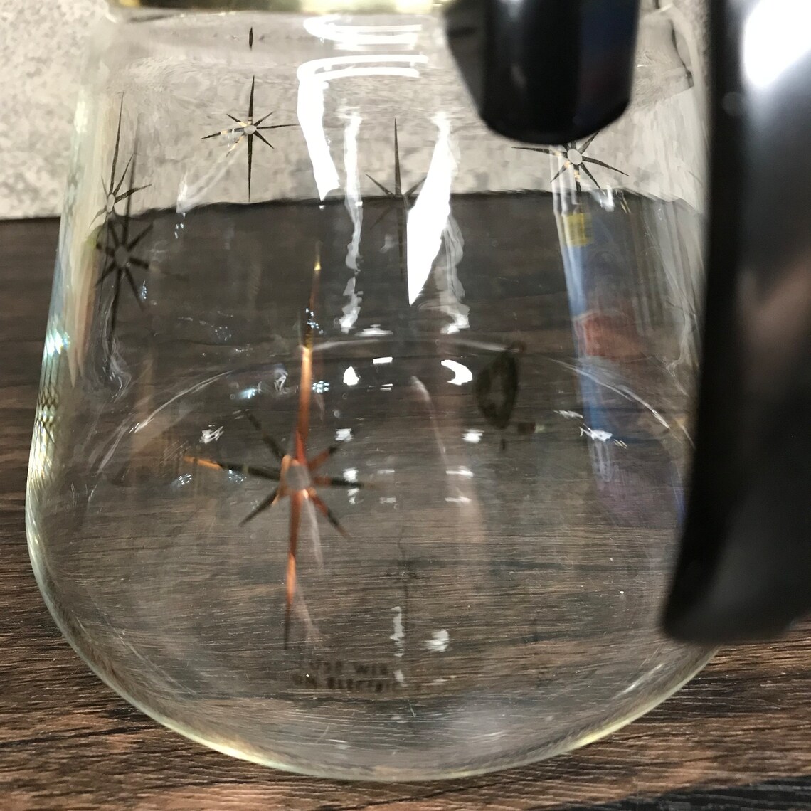 Vintage Pyrex Corningware Clear Glass Gold Atomic Starburst Coffee Pot ...