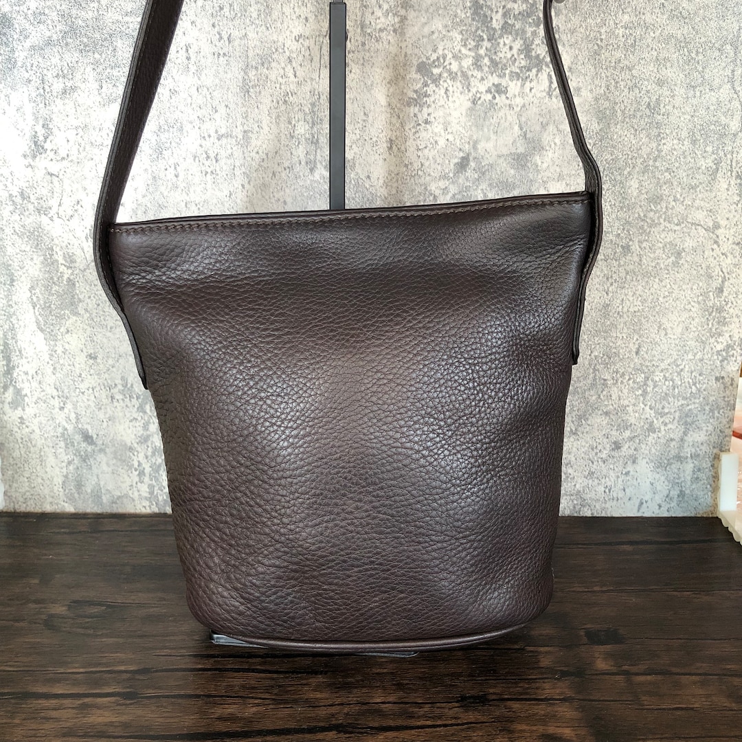Vintage Coach 4907 Dark Chocolate Brown Pebbled Leather With Black Striped Fabric Interior Costa ...