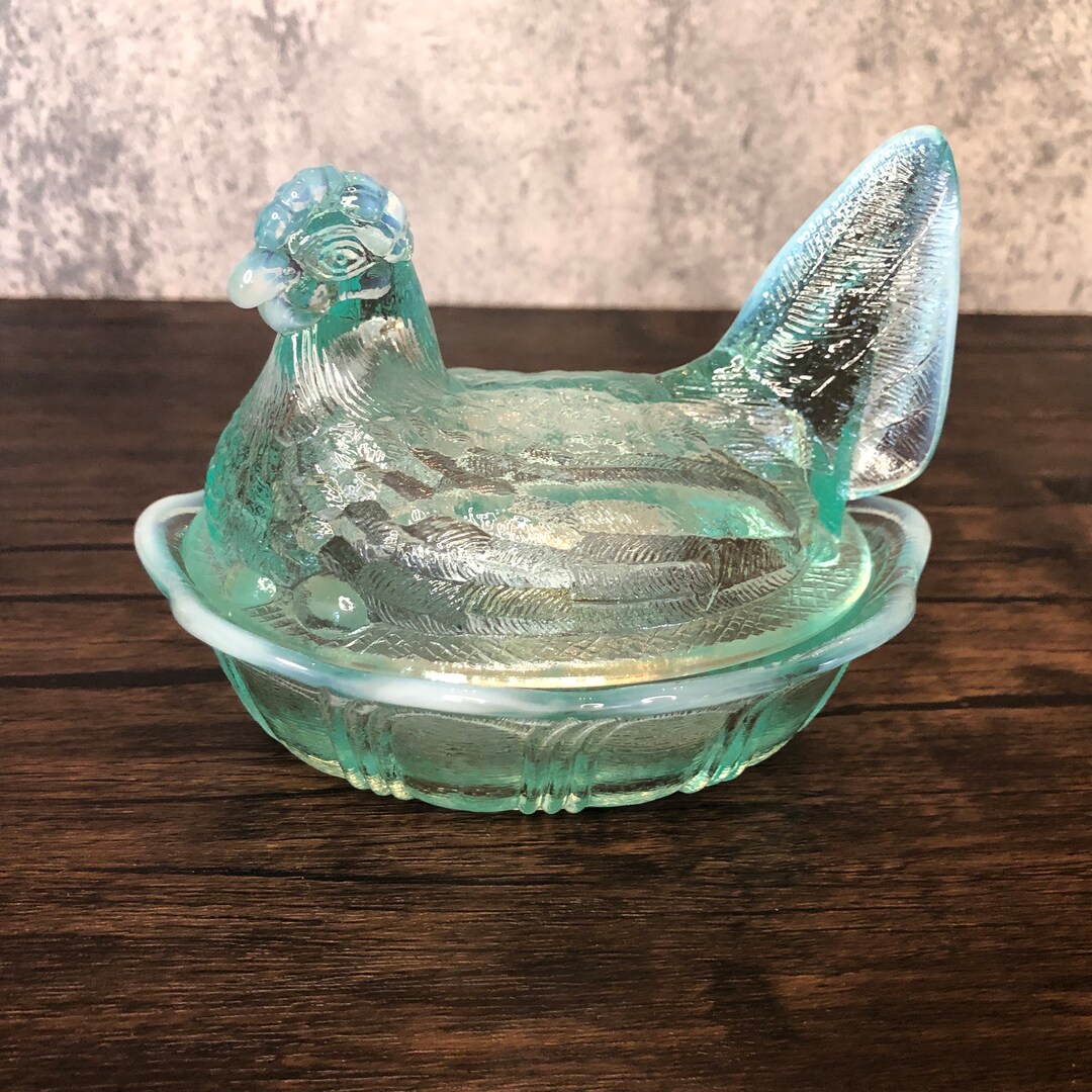 EXTREMELY RARE! Vintage Fenton Opalescent Aqua Green Glass Nesting ...